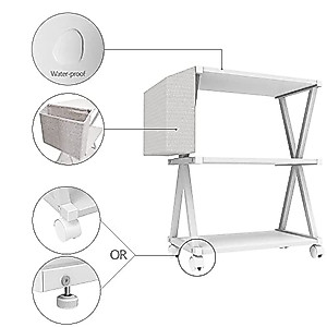 VEDECASA White Mobile Printer Stand 3 Tier Wood Shelf Metal Frame Printer Cart with Storage Bag for Home Office Modern Under Desk Table Side Printer Cart with Rolling Caster Wheel (White)