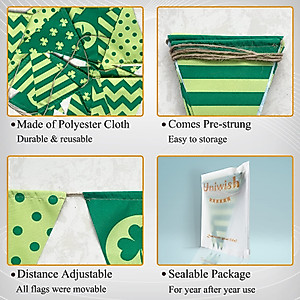 Uniwish St. Patrick’s Day Pennant Banner with Shamrock Fabric Triangle Flag Bunting Garland for Spring St. Patrick’s Day Decorations Home Outdoor Decor