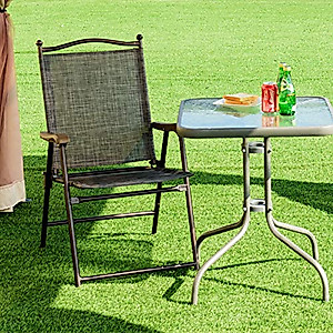 Giantex Set of 4 Folding Sling Back Chairs Indoor Outdoor Camping Chairs Garden Patio Pool Beach Yard Lounge Chairs w/Armrest (Gray)