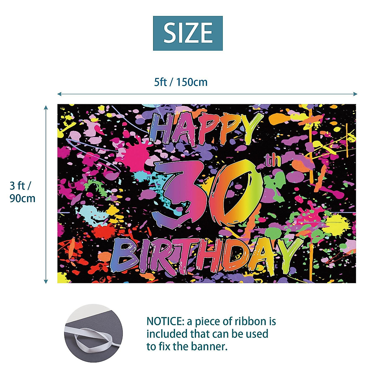 Neno Glow in The Dark 30th Birthday Decorations Backdrop Banner for Girls Boys, Paint Splatter Graffiti Party Sign Supplies, Light Sleppover Party Photo Booth Props for Outdoor Indoor (5 * 3 ft)