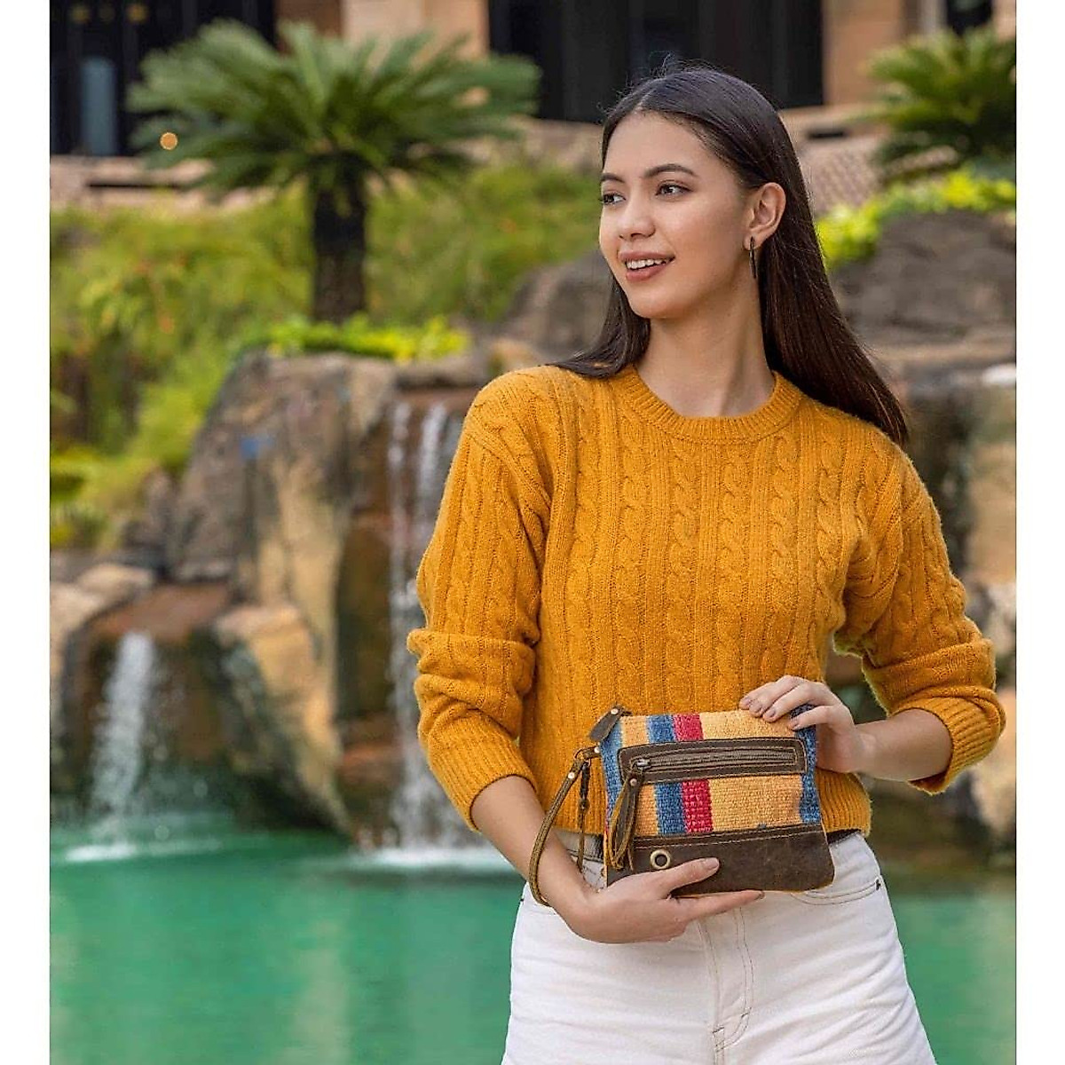 Myra Bag Midsummer Pouch Upcycled Cotton & Leather S-3078