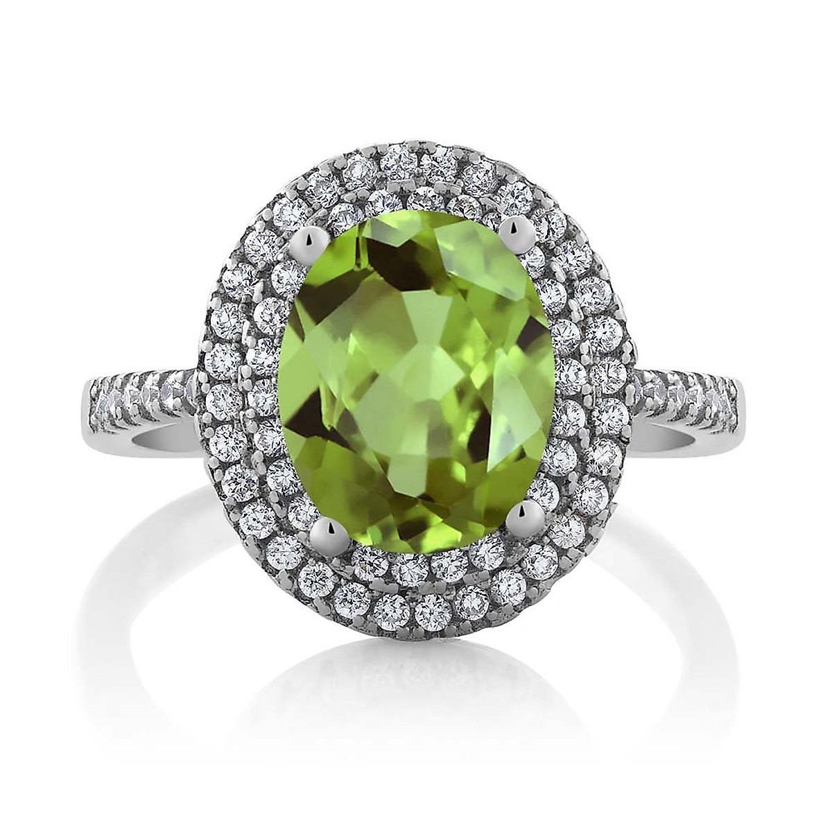 Gem Stone King 925 Sterling Silver Green Peridot Ring For Women (3.10 Cttw, Oval 9X7MM, Gemstone Birthstone, Available In Size 5, 6, 7, 8, 9)