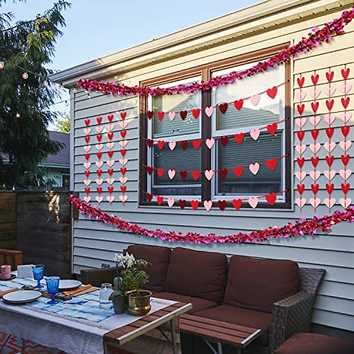 Valentines Day Decor, Valentine's Banner Heart Garland, Felt Valentines Banner Tinsel Garland Red Hanging Ornaments, Valentines Decorations for Home Wall Fireplace, Romantic Decor Special Night Party