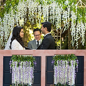 DearHouse 12Pack 3.6 Feet/Piece Artificial Wisteria Vine Garland Hanging Wisteria Garland Silk Flowers String for Home Party Garden Wedding Decor (White)