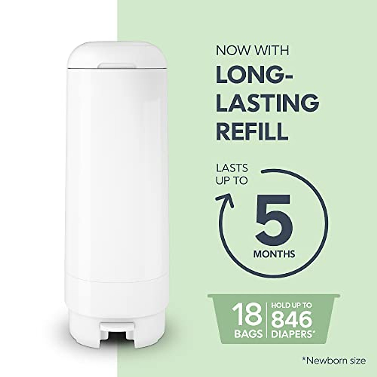 Diaper Genie Signature Pail Includes 1 Easy Roll Refill with 18 Bags | Holds Up to 846 Newborn-Sized Diapers Per Refill