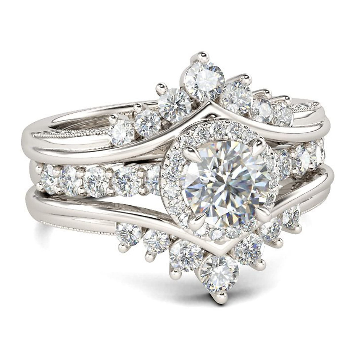 Jeulia Diamond Rings 1.9ct Interchangeable Band Halo Round Cut Sterling Silver Ring for Women Wedding Promise Bridal Set Engagement Anniversary Vintage Crown with Jewelry Gift Box (9)