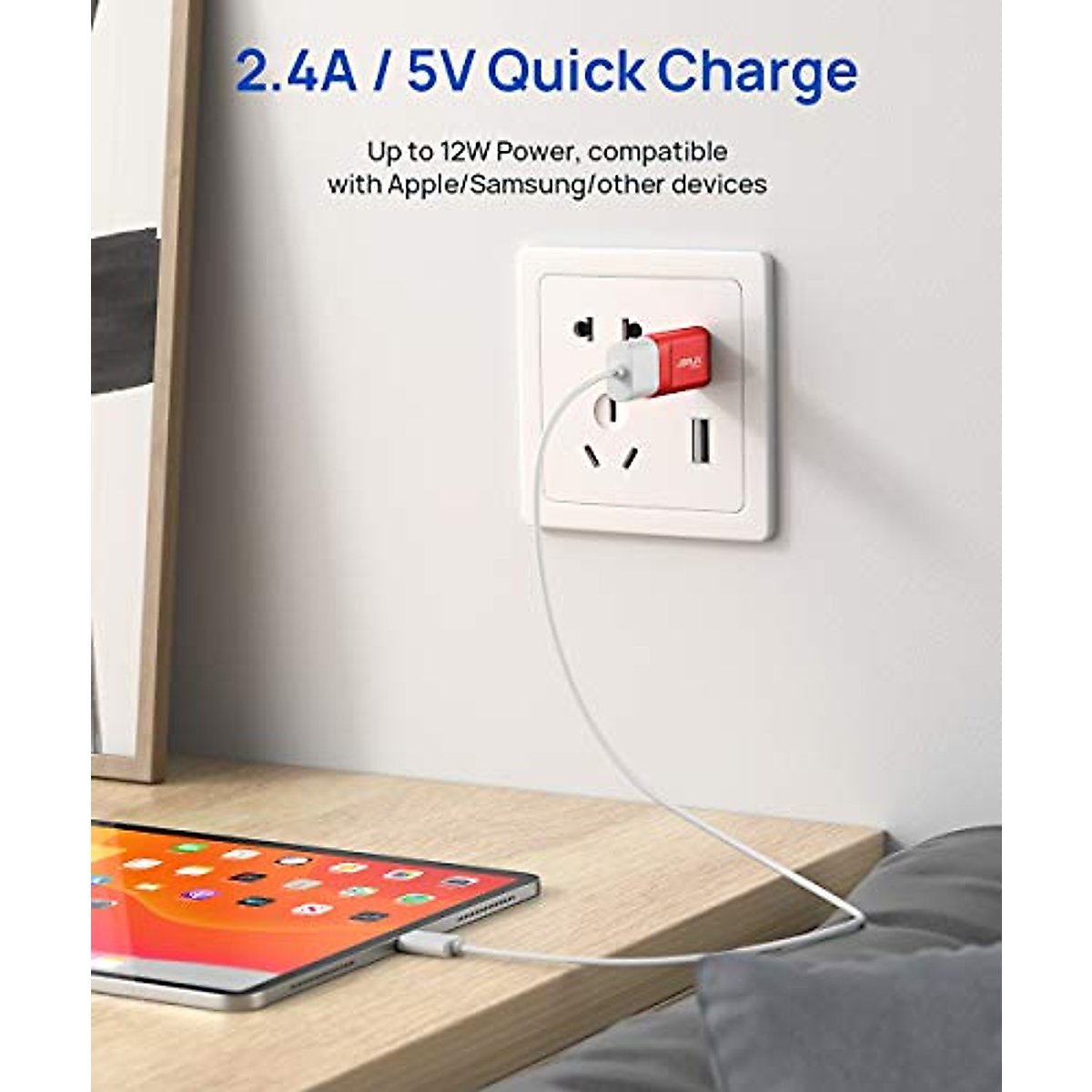 JSAUX USB Data Blocker, (4-Pack) USB-A Defender Only for Quick Charge, Protect Against Juice Jacking, Refuse Hacking Provide Safe Charging- Red