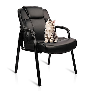 CLATINA Big & Tall 500 lb. Guest Chair, Leather Reception Chairs with Padded Arm Rest for Waiting Room Office Home and Meeting Conference-Black