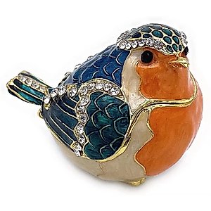 JWT Astyle Robin Bird Hinged Jewelry Box with Stones , Collectible Animal Trinket Box.Rings Earrings Storage Boxes,Bird Figurine Home Decor Gift.