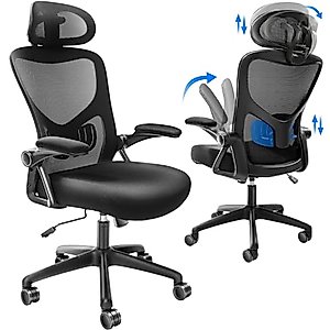 VEVOR Office Chair, High Back Ergonomic Desk Chair with Adjustable Lumbar Support & Headrest, 2D Armrest, Polypropylene Chair for Home Office, Black, 286 lbs Capacity