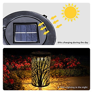 Fovasen Hanging Solar LED Candle Lanterns, Farmhouse Retro Metal Table Lanterns Rounded Decorative Outdoor Lights Waterproof Solar Lamp with Handle for Garden, Patio,Porch,Yard,Fireplace and Tabletop