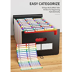 ABC life 26 Pockets Accordian File Organizer Keeper/Expanding Filling Box Letter A4 Size/Expandable File Folder/Plastic Accordion Document Paper Bill Receipt Organizer with A-Z Alphabetical Tabs