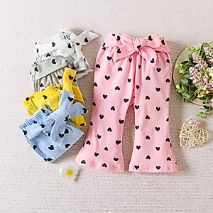 U·nikaka Toddler Baby Pants Leggings for Girl 5-Pack with Belt Heart Print Cotton in Grey White Blue Orange and Pink 18 Months