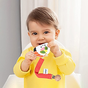 Baby Food Grade Silicone Teether Toy with Pacifier Clip Holder,Teething Pain Relief Toys Gift Set for 3 Months+ Boys and Girls,Freezer Safe,BPA Free (Sushi)