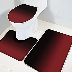 Bathroom Rugs, Memory Foam Bath Mat Bathroom Set, Red and Black Ombre Gradient Gradual Color Bath Rugs Bathroom Accessories, Home Decor Non-Slip Absorbent Soft Bath Mats for Bathroom, Tub, 3 Pieces