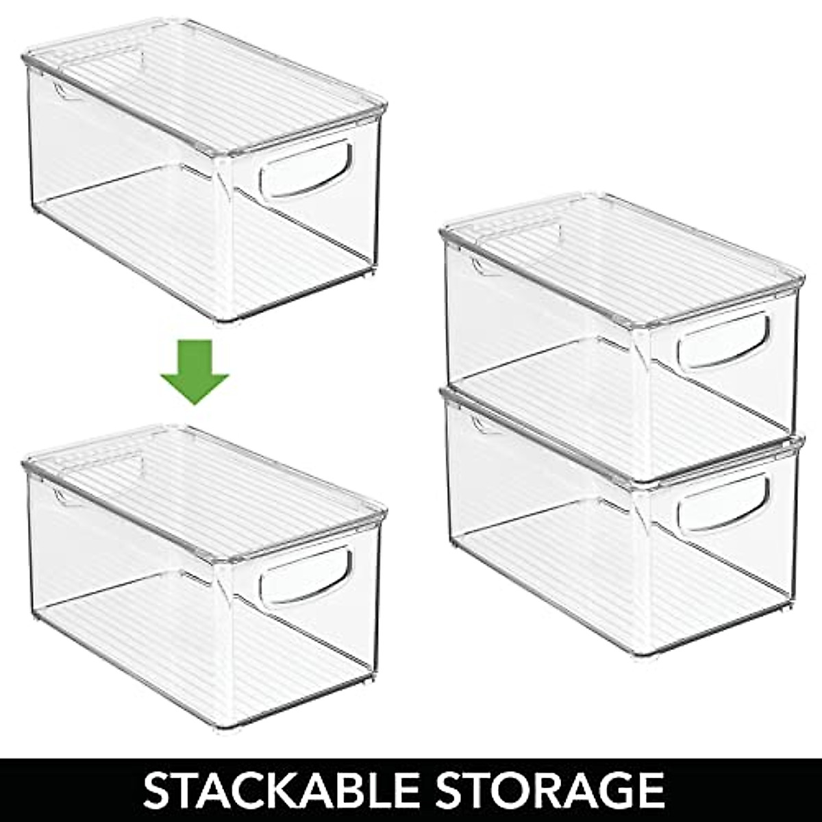 mDesign Deep Plastic Bathroom Storage Bin Box, Lid/Built-in Handles, Organization for Makeup, Hair Styling Tools, Toiletry Accessories in Cabinet, Shelves, Ligne Collection, 8 Pack, Clear