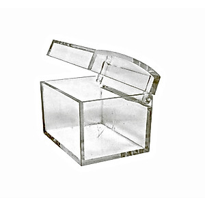 Clear Acrylic Box with Hinged Lid; Small Treasure Chest Shape Container with Bonus Perfume Studio Pure Parfum 2ml Sample. (12 Units)
