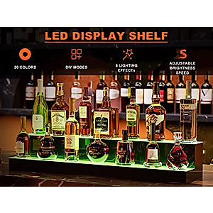 Oarlike LED Liquor Bottle Display Shelf 40 in 2 Step Acrylic Lighted Bar Shelf W/RF Remote Controller Home Commercial Bar Countertop Display Stand