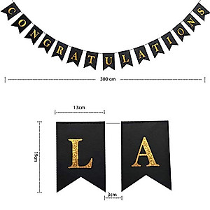 Shimmer Gold Black Congratulations Banner for 2021 Graduatoin Party Decoration Swallowtail Pennant Flags Bunting Hanging Congrats Sign for New Job Promotion Retirement Team Parties- No DIY Needed