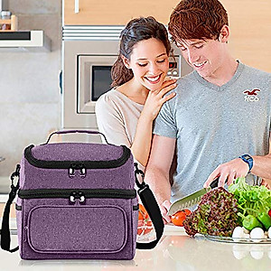 Dual Compartment lunch bag with Shoulder Strap Leakproof Insulated Cooler Bag Tote with Lunchbox Belt for Men Women Adults Work
