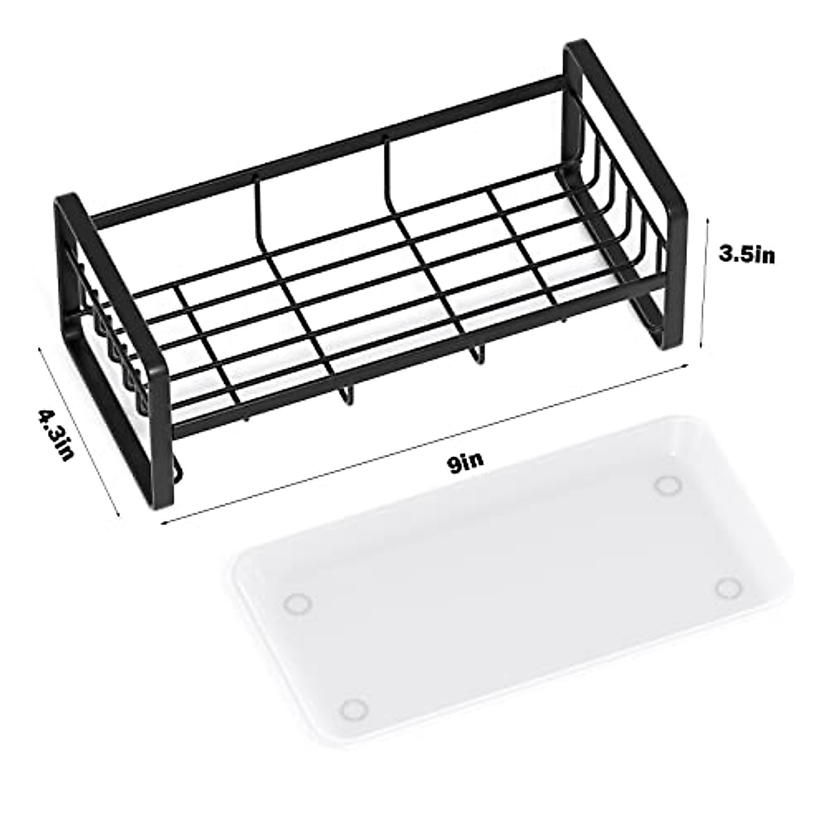 VOLCANOES CLUB Kitchen Sink Sponge Holder with Dish Soap Dispenser & Sponge | Stainless Steel Countertop Sponge Rack | Over The Sink Caddy Organizer with Removable Drain Tray - Black/Large