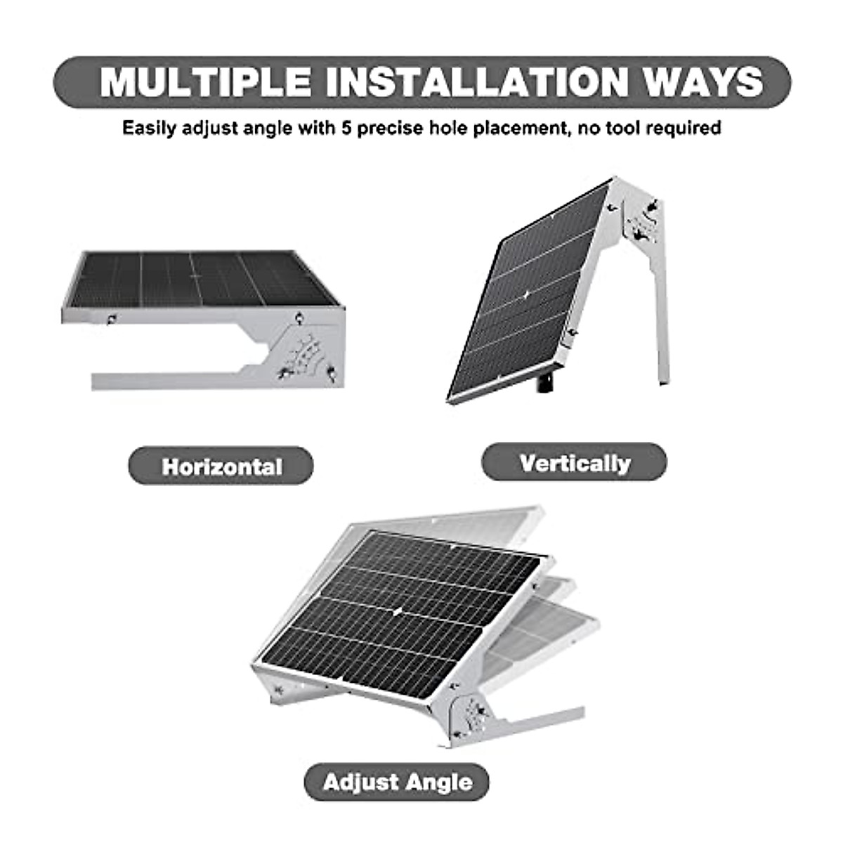 Allto Solar 20W 30W Adjustable Solar Panel Tilt Mount Mounting Bracket with Durable Stainless Steel Tilt Legs + 5 Precise Hole Placement for RV, Roof, Boat, Shed, Any Off-Grid Solar Systems