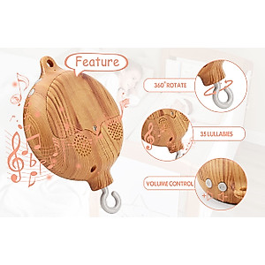 Crib Mobile Arm with Music Box - Imitation Wood - 23 Inch Mobile Arm for Crib - Crib Mobile Motor Battery Operated - Volume Control - 35 Lullabies - Crib Toys Attachments - Holder for DIY Clamp Mobile