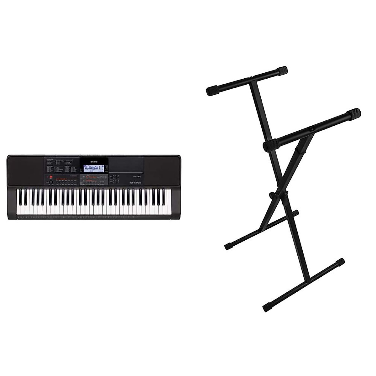 Casio CT-X700 61-Key Portable Keyboard and OnStage KS7190 Classic Single-X Keyboard Stand, Black
