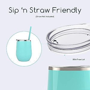 Maars Bev Stainless Steel Stemless Wine Glass Tumbler with Lid, Vacuum Insulated 12 oz Cup | Spill Proof, Travel Friendly, Fun Cocktail Drinkware - Mint