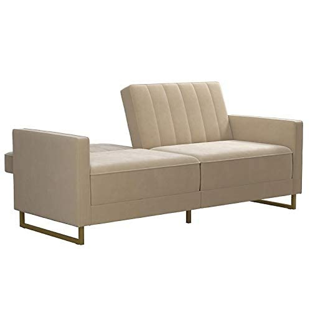 Novogratz 2358179N Skylar Coil, Modern Sofa Bed and Couch, Ivory Velvet Futon