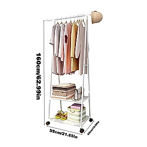 Jecpuo Clothes Rack Small Metal Garment Rack with Shelves for bedroom Rolling clothing rack for Hanging Clothes on Wheels for Hanging Clothes,clothes rack (White)