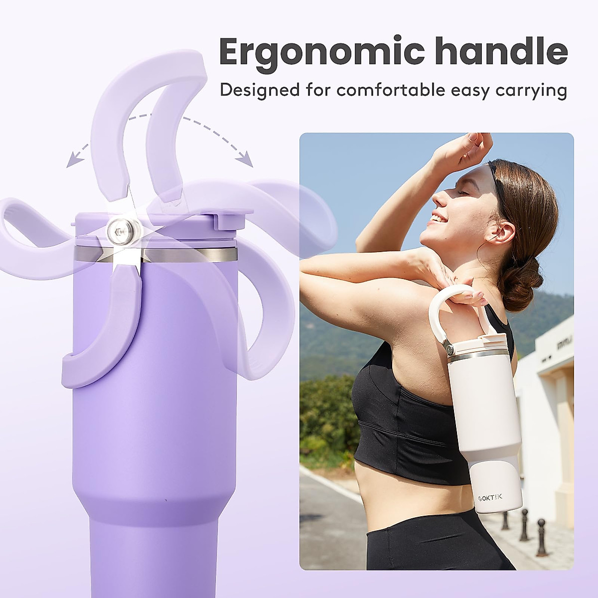 COKTIK 40 oz Tumbler with Handle and Straw, Double Insulated Tumblers with Flip Straw and Top Handle, Leakproof Tumbler, Stanley Cup, Insulated Water Bottle (Mauve)