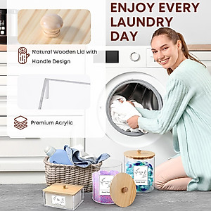 COAZEX 3 Pack Acrylic Laundry Powder Container & Dryer Sheet Holder, Large Laundry Room Organization Jars and Storage Box Dispenser with Lid, Labels & Scoop for Powder, Detergent, Scent Booster