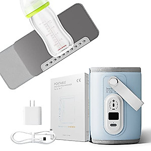 Portable Bottle Warmer, Baby Milk Heat Keeper with LED Display, USB Warmer Bottle for Car Travel, Bottles Warmers on The go (Blue)