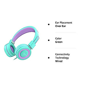 ELECDER i37 Kids Headphones Children Girls Boys Teens Foldable Adjustable On Ear Headphones 3.5mm Jack Compatible Cellphones Computer MP3/4 Kindle School Tablet Green/Purple