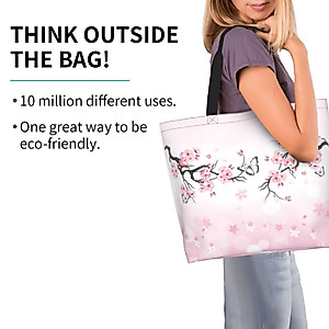 Dixmavly Cherry Blossoms Women'S Tote Bag Beach Bag Waterproof Tote Bag Reusable Shopping Bag Travel Gym Shopping