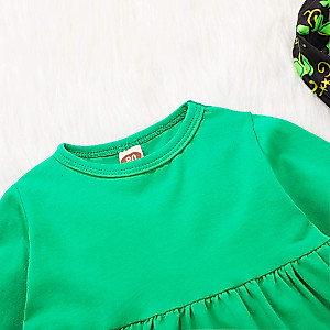 St. Patrick's Day Toddler Girl Outfit Long Sleeves Top+Clovers Pants+Scarf Toddler Girl St Patrick's Day Clothes (Dark Green, 5-6T)