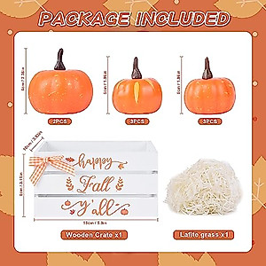 10 Pcs Thanksgiving Pumpkin Mini Wood Crate Set Happy Fall Y'all Table Centerpiece Artificial Pumpkins Fall Table Decor Harvest Tiered Tray Decorations for Thanksgiving Gift Kitchen Home Decor