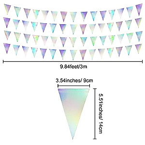 Iridescent Disco Party Decorations Garland, Retro 70s Triangle Streamers, Holographic Hanging Dancing Decor Backdrop, Sparkle Birthday Bachelorette Mermaid Unicorn Theme Party Supplies