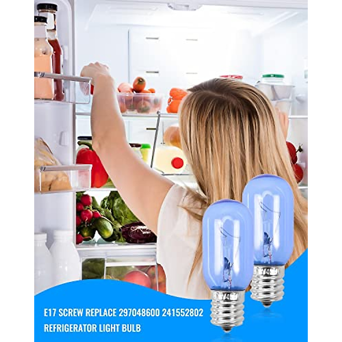 2 Pcs Refrigerator Light Bulb Fit for Frigidaire Kenmore Electrolux Gibson Crosley Kelvinator Kenmore Elite Pro etc Replace 297048600 241552802 AH976993 EA976993 AP3770086 1056577, 110V-130V T8 40W