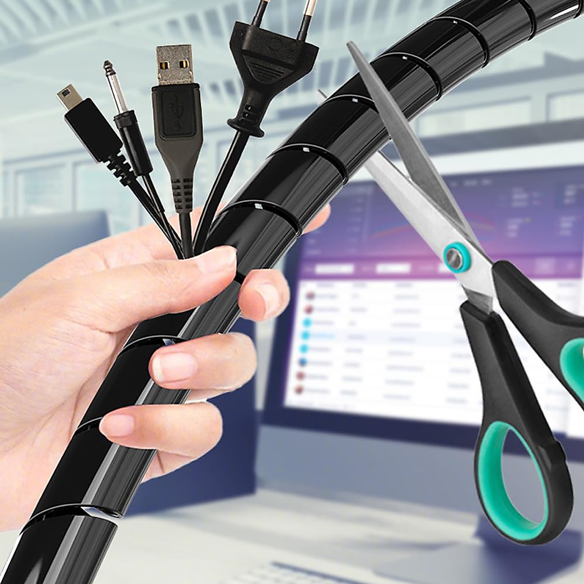 1/4" Spiral Cable Wrap - Wrapping Range:4mm-50mm- Spiral Wire Wrap Cord Covers Bundle Sleeve Hose for Computer Electrical Wire Organizer