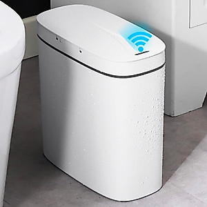 Homie Automatic, Smart Trash Can 3.2 Gallon with Touchless Motion Sensor and Anti - Bag Slip Lid, Use as Mini Garbage Basket, Slim Dust Bin, or Decor in Bathroom, Restroom, Kitchen (Shiny White)