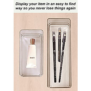 LilGift ARAD 2 Pieces Clear Vanity & Drawer Organizer, Acrylic Organizer, Drawer Divider, Makeup Bathroom Organizer, Kitchen Utensils