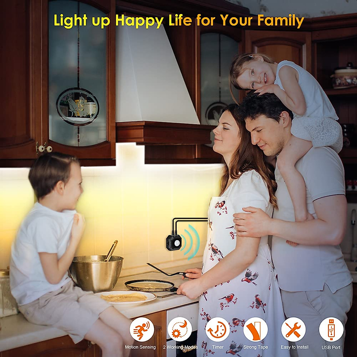 Motion Sensor LED Light Strip, 9.8ft LED Strip Lights with Constant Lighting and Motion Sensing 2 Lighting Modes for Under Cabinets, Closets, Safe Stairs - 3000K Warm White