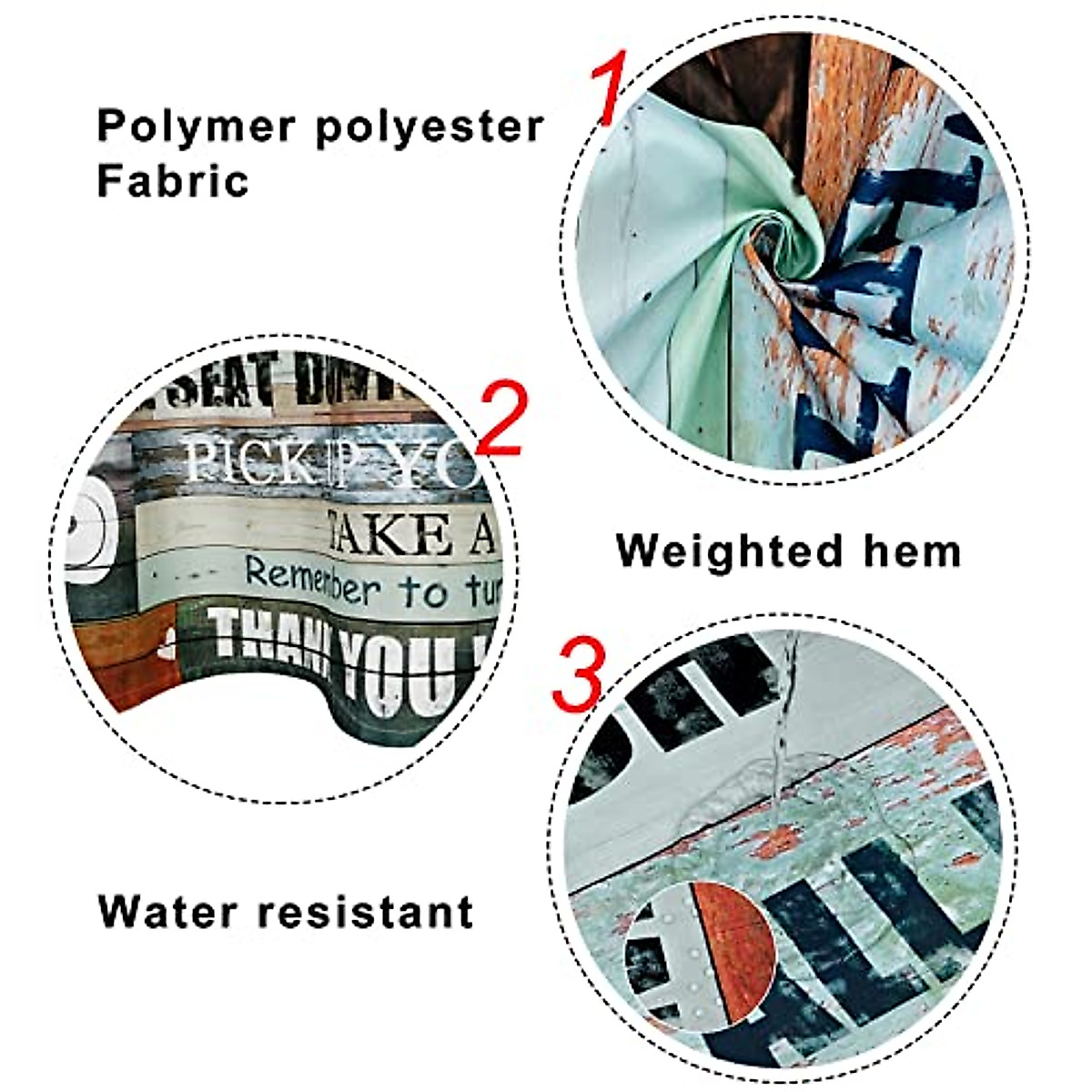 Rustic Quotes Bathroom Rules Shower Curtain Sets with Non-Slip Rug, Toilet Lid Cover and Bath Mat, Teal Inspirational Shower Curtain with 12 Hooks, Vintage Wooden Farmhouse Blue Bathroom Sets