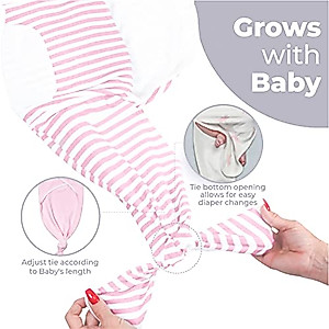 Jam Naturals- Organic Knotted Tie Bottom Adjustable Velcro Swaddle and Hat Set of 3, Newborn Sleep Sack (0-3m, 7-14lbs Pink)
