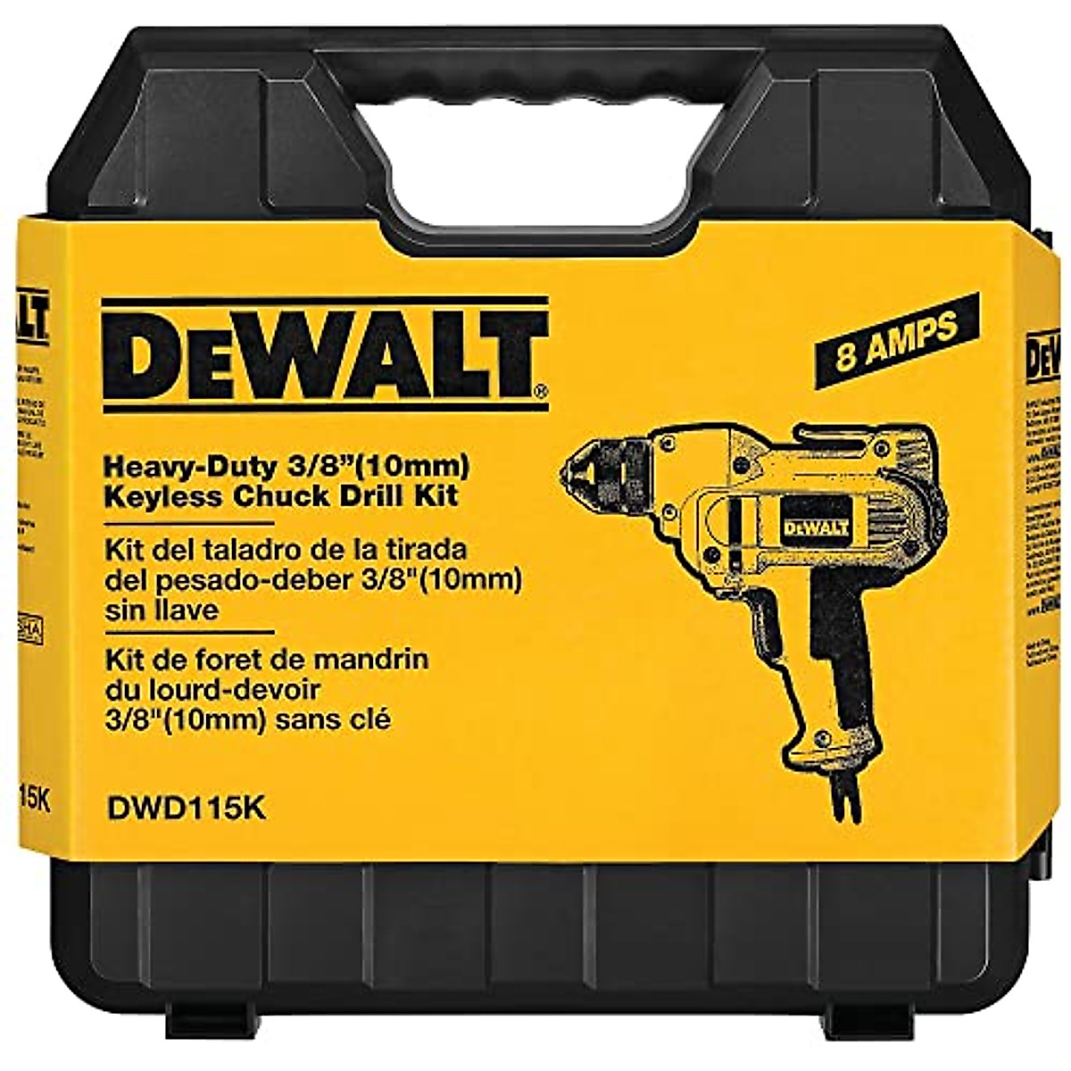 DEWALT Drill, 8.0-Amp, 3/8-Inch, heavyduty Variable Speed Trigger, Mid-Handle Grip for Comfort, Corded (DWD115K ),Yellow