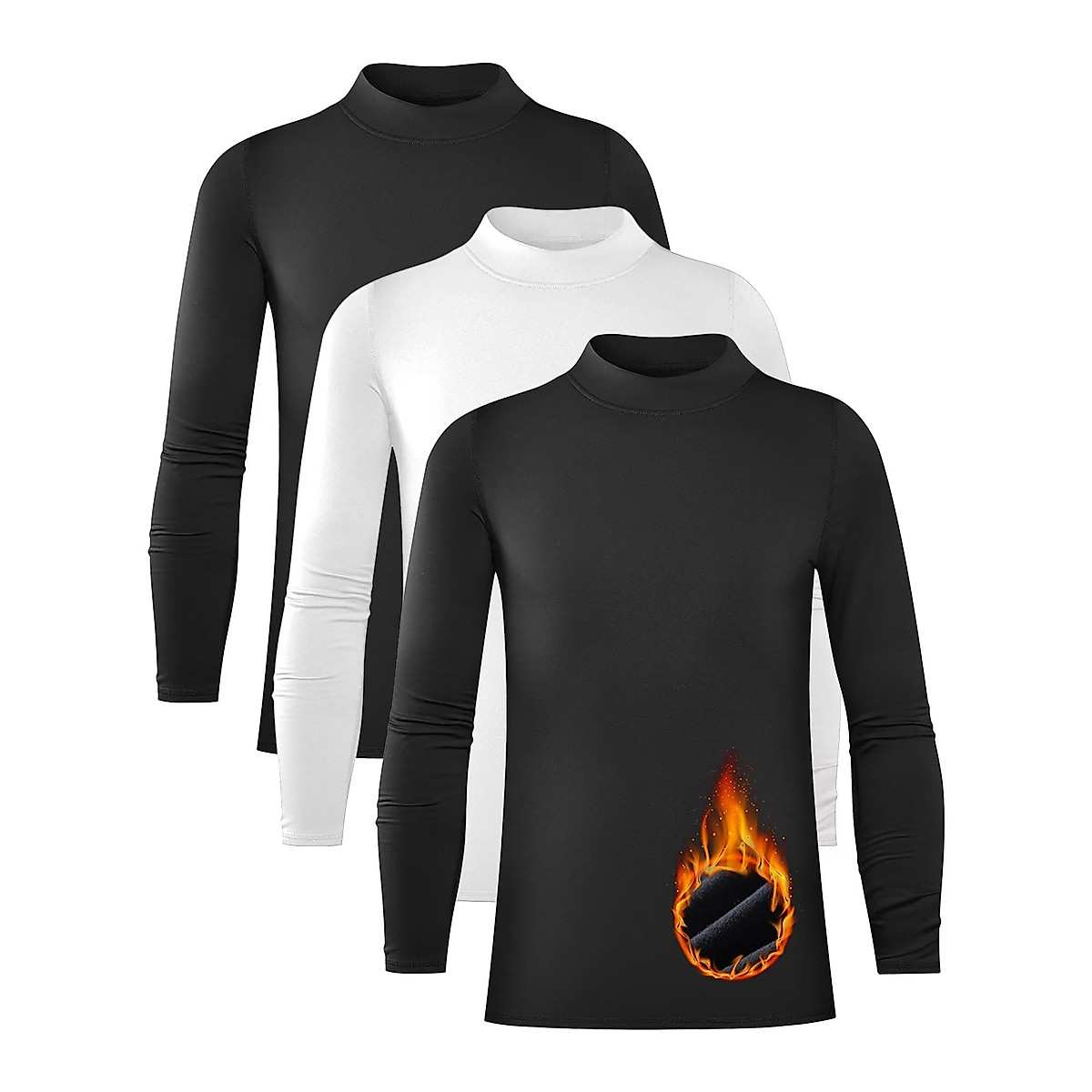 Rolimaka 3 Pack Boys' Girls' Thermal Compression Shirt Crew Neck Fleece Lined Base Layer Top Youth Long Sleeve Athletic Soccer Baseball Undershirt XS