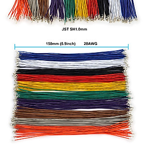 Keszoox Jst SH1.0mm Connector Kit and Premium Pre-Crimped Cables，for SPRacing F3 Omnibus F4 Pro F7 Racing Drone Wire Kit，Total 140pcs sh1.0 Connectors and 10 Colors 250pcs 28AWG Cable 150mm Wire