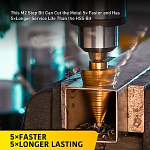 Anfrere 3 Sizes M2 Step Drill Bit, 7/8", 1-1/8", 1-3/8" Titanium Cone Drill Bits for Steel Metal Sheet Hole Drilling Cutting, Multiple Hole Sprial Unibit, Stepped Up Bits Home Tools